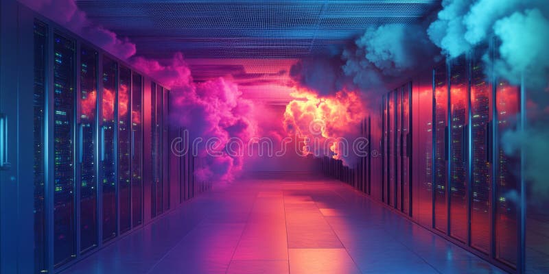 Realistic Representation of a Data Center with Colorful Lighting and ...