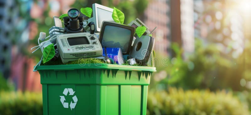 Recycling Bin Filled with Various Old Electronic Devices. the Image ...