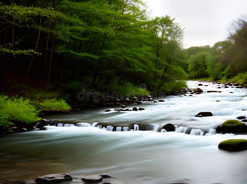 Realistic River Spring Neutral Colors Warm Light Stock Illustration ...