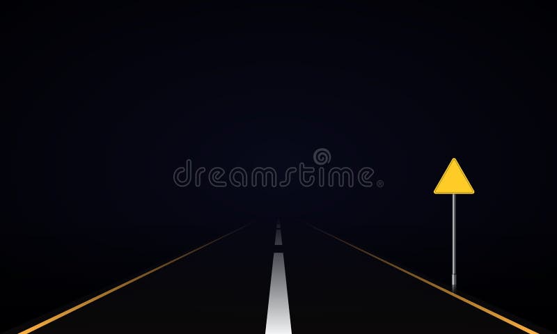 Realistic Road at Night with Road Sign. Vector Illustration Stock ...