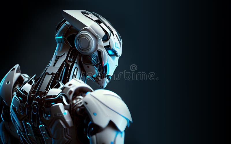 Robot Android Man with Blue Eyes and Blue Lights Stock Illustration ...