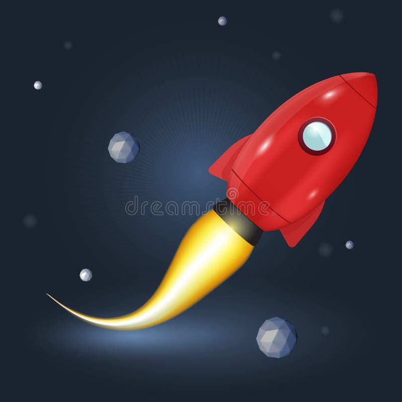Realistic Rocket, of Rocket on Space with Triangles Spheres Stock ...
