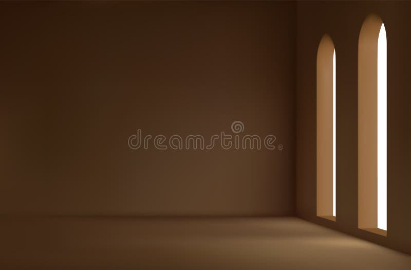 Realistic Room with Large Windows and Sunlight. Minimal Composition 3d ...