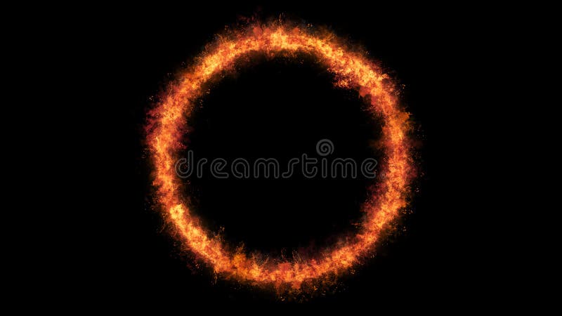 Realistic Round or Ring Fire Flame Frame on Black Background. Stock ...