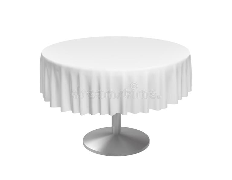 Realistic Round Table with White Folded Tablecloth. Vector Template ...