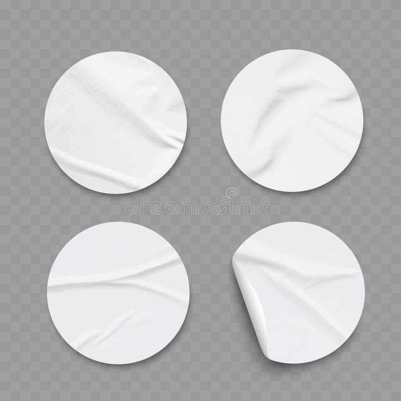Realistic Round White Paper Stickers with Peel Effect and Wrinkles. Vector Stock Vector ...