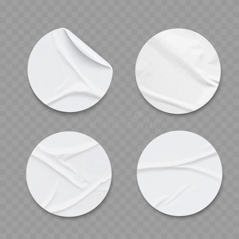 Realistic Round White Paper Stickers with Peel Effect and Wrinkles. Vector Stock Vector ...