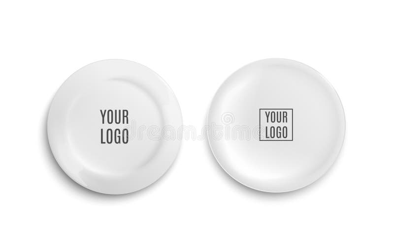Realistic Round White Plate Mockup Set with Logo Text Template Stock ...