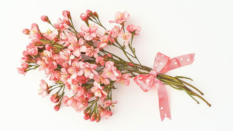 Realistic Sakura Blossom Branch with Pink Ribbon for Spring Decor and ...