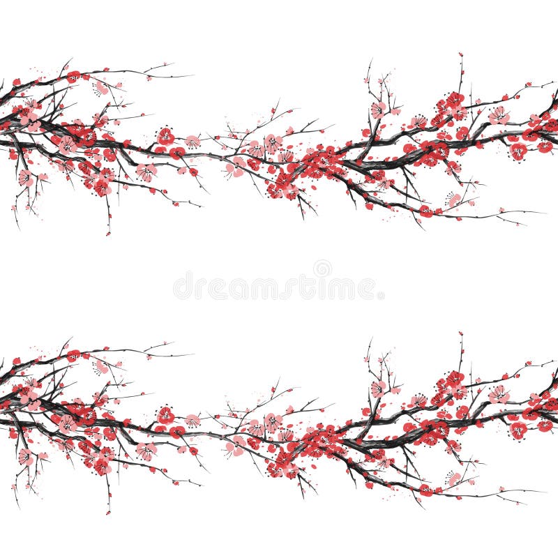 Realistic Sakura Blossom - Japanese Cherry Tree Seamless Pattern ...