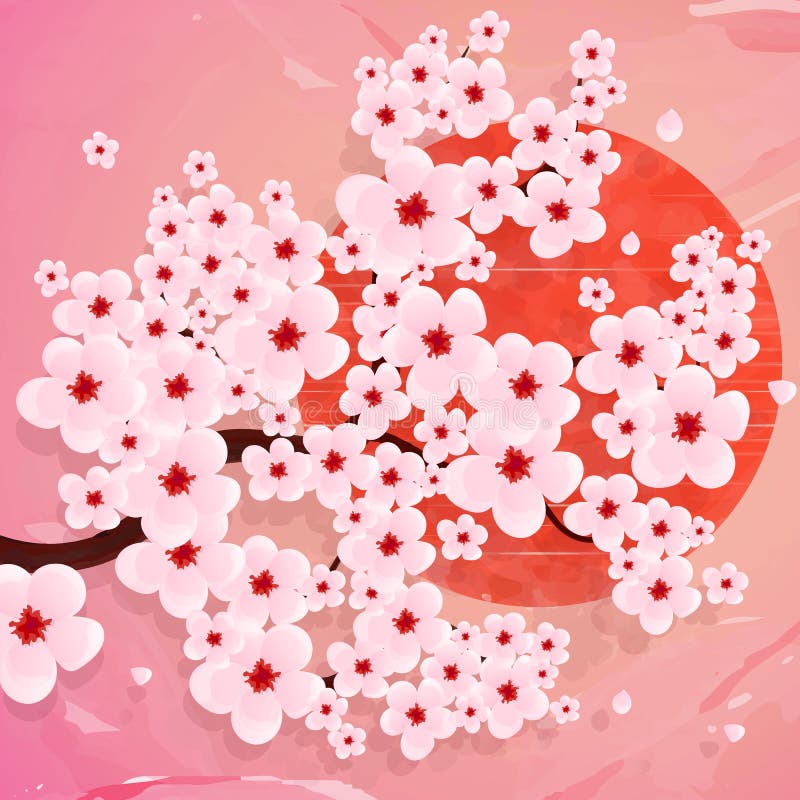 Realistic Sakura Japan Cherry Branch Stock Vector - Illustration of ...