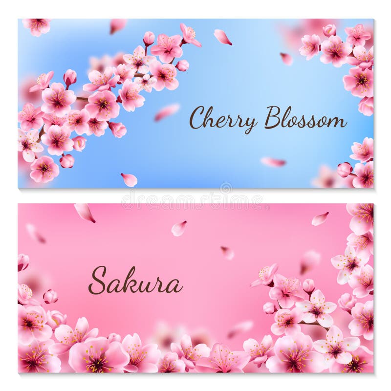 Realistic Sakura Tree Horizontal Banner Template Set with Cherry ...