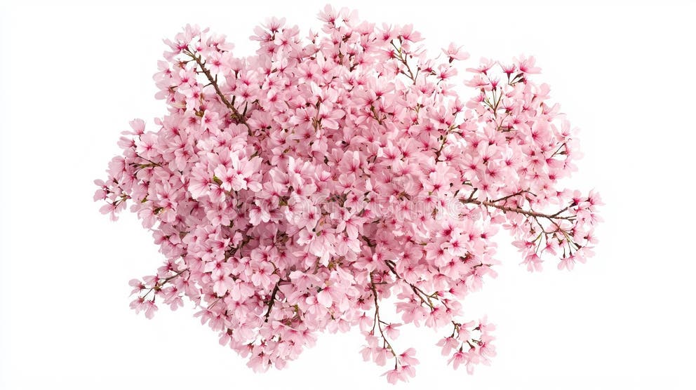 Realistic Sakura Tree Silhouette in Bloom Against White Background ...