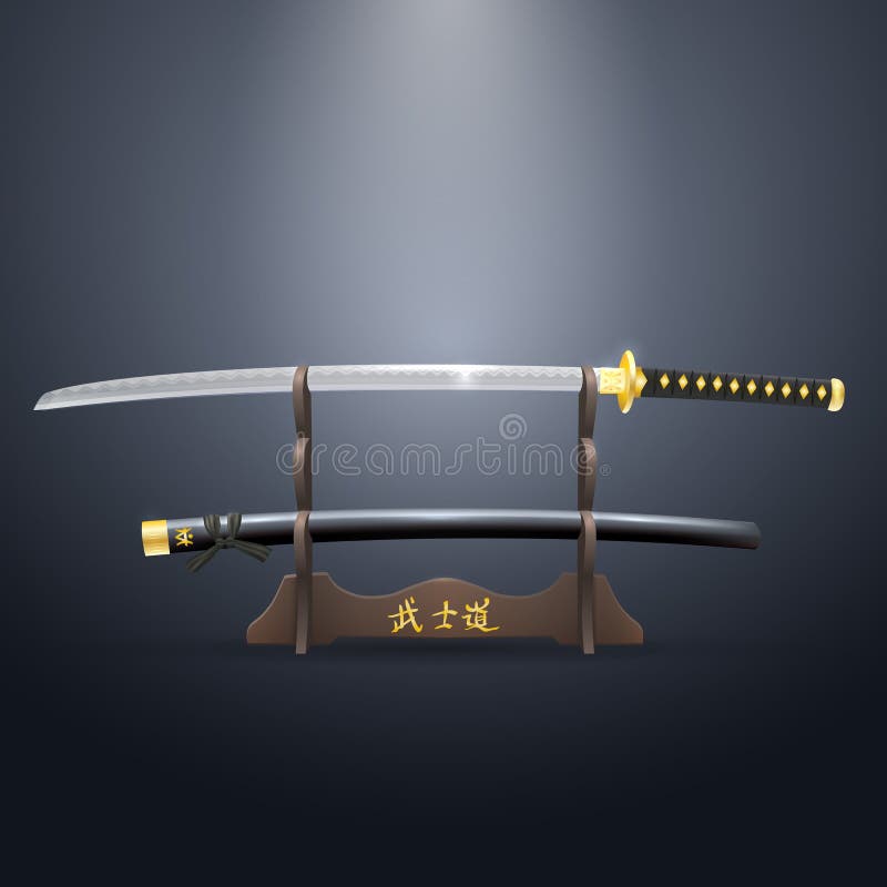 Realistic Samurai Sword and Scabbard on the Stand. Stock Vector ...