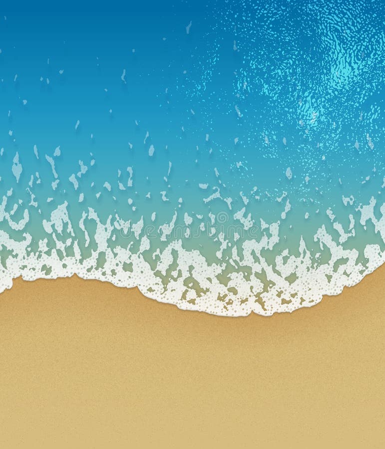 Realistic Sandy Beach with Sea Waves from Top View Vector Illustration ...