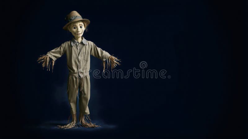 Halloween Background Realistic Scarecrow with Straw Hands in Dark. AI ...