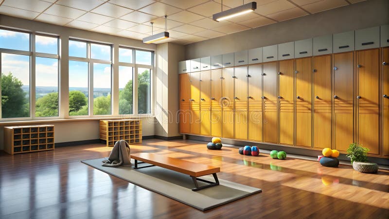A Realistic Scene of a Gym Locker Room Featuring Modern Lockers Stock ...