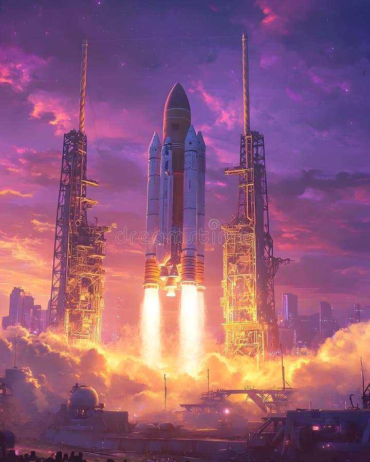 Realistic Scene of a Massive Spaceship Launching from a High-tech Space ...