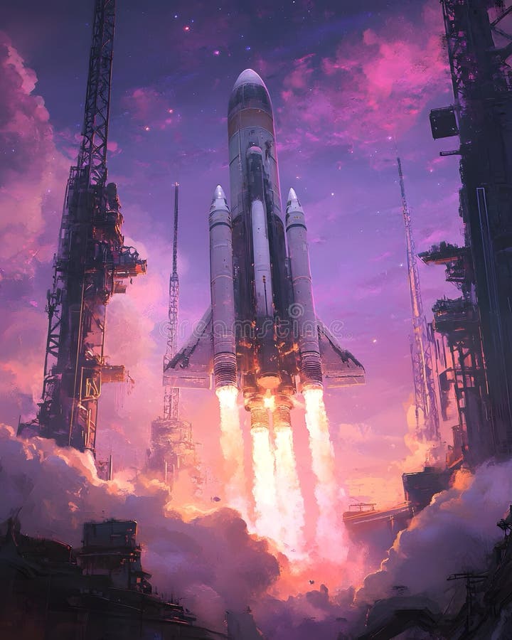 Realistic Scene of a Massive Spaceship Launching from a High-tech Space ...