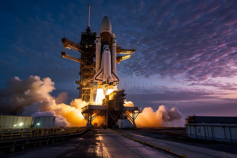 Realistic Scene of a Massive Spaceship Launching from a High-tech Space ...