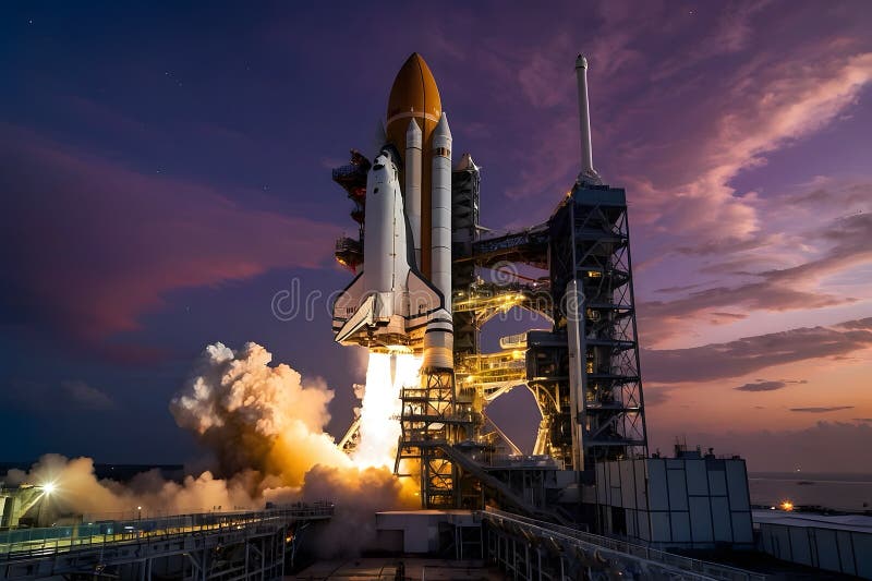 Realistic Scene of a Massive Spaceship Launching from a High-tech Space ...