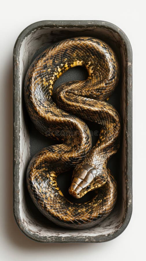 Realistic Sculpture of a Snake Displayed in a Rectangular Container ...