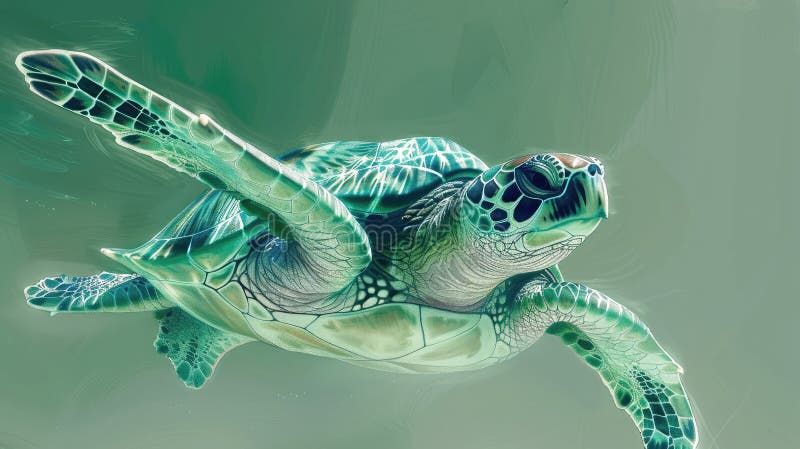 Realistic Sea Turtle Gliding Underwater with Light Effects. Stock ...