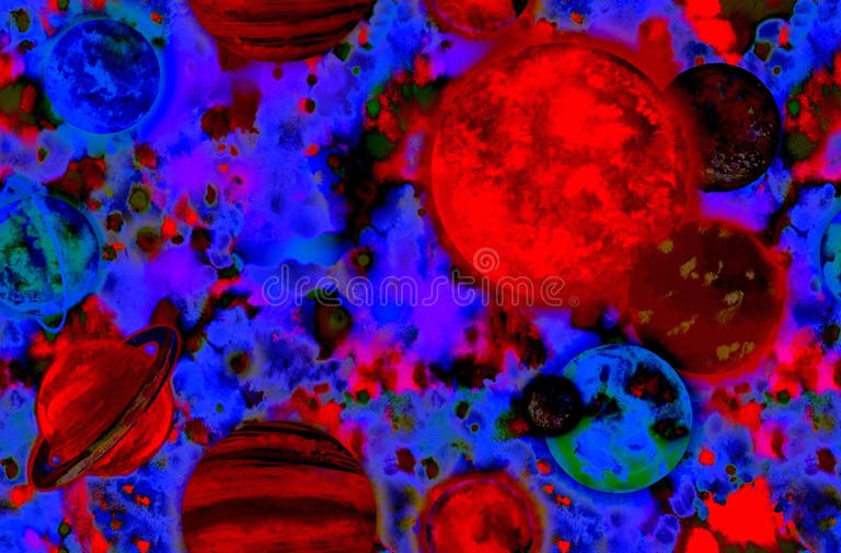 Realistic Seamless Pattern Solar System in Watercolor Against a Bright ...