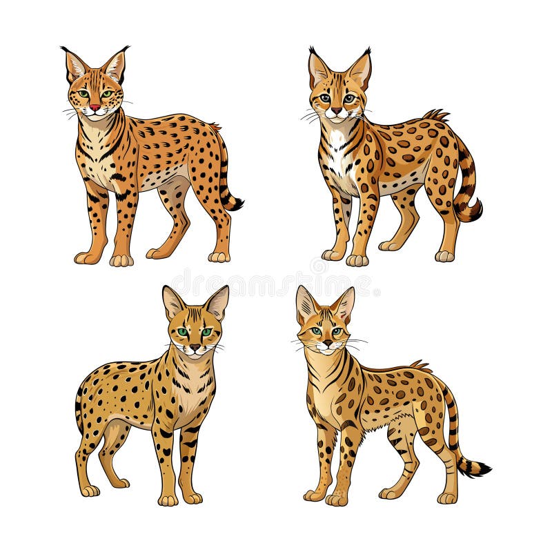 Realistic Serval Color Illustration Stock Vector - Illustration of ...