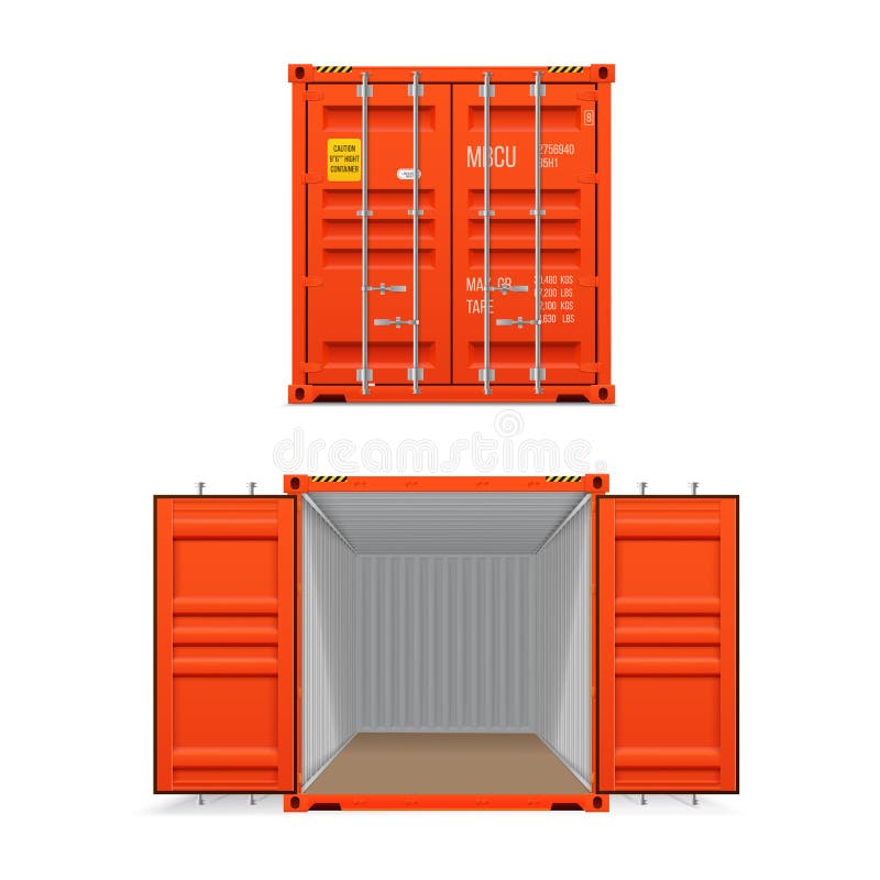 Realistic Set of Bright Yellow Cargo Containers. Front, Side Back and ...
