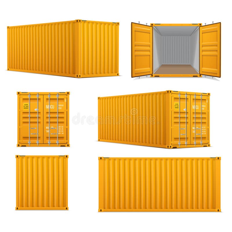 Yellow Cargo Container for Shipping and Sea Export Isolated on White ...