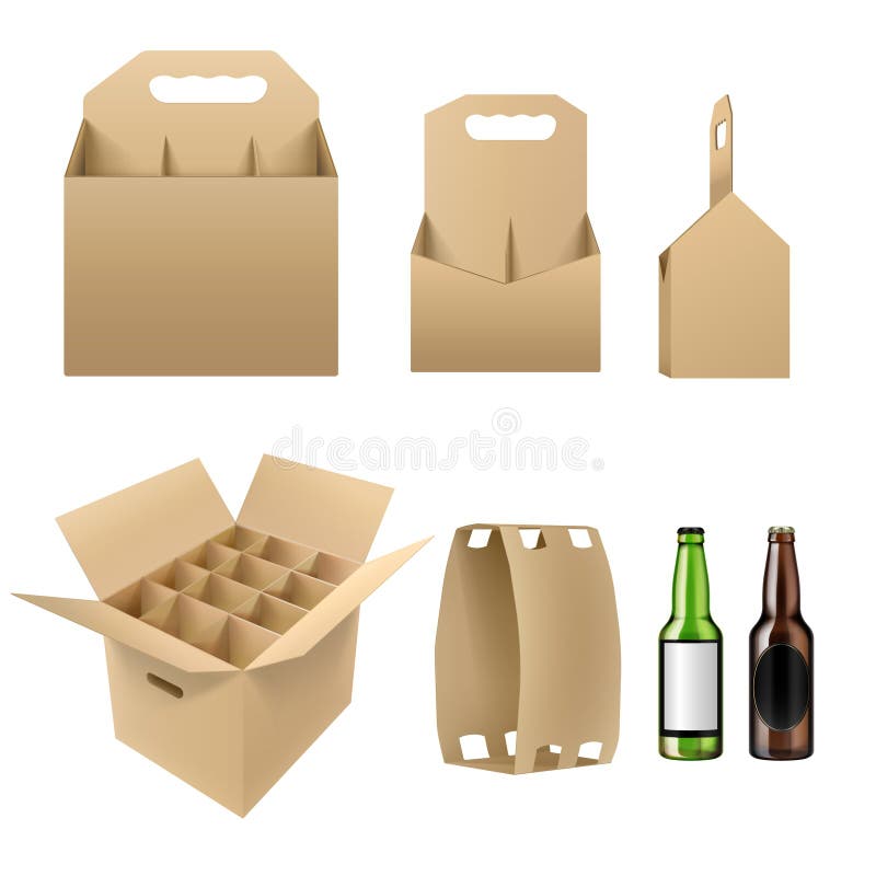 Realistic Set of Brown Box Package Stock Vector - Illustration of ...