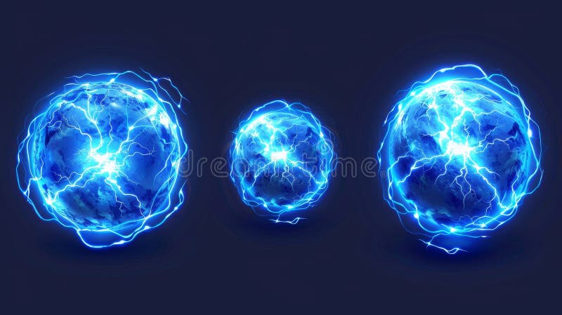 A Realistic Set of 3D Moderns Showing an Electric Ball, Round Lightning ...