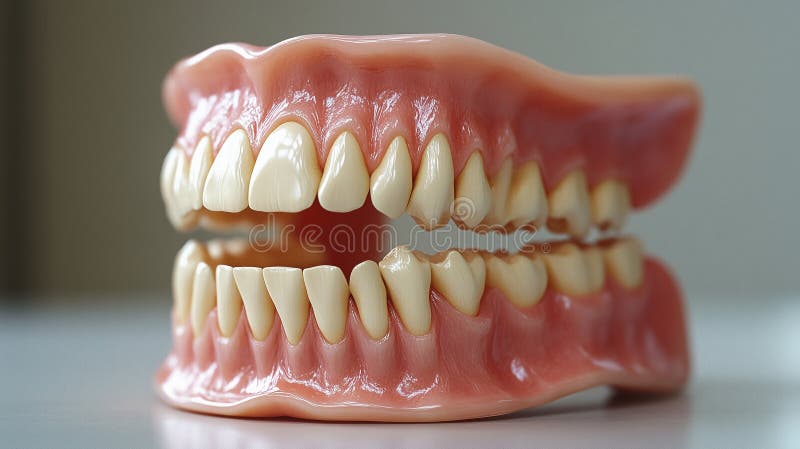 Set of Dentures with Yellowish Teeth, Side Angle. Stock Illustration ...