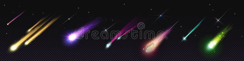 Realistic Set of Falling Comets with Speed Trails Stock Vector ...