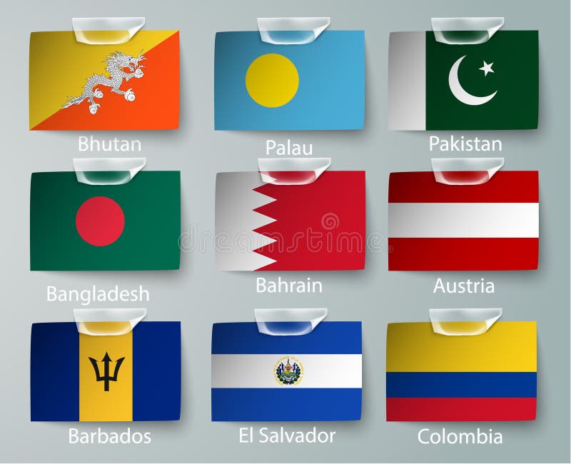 Realistic Set of Flags of Paper of Countries with Tapes Stock ...