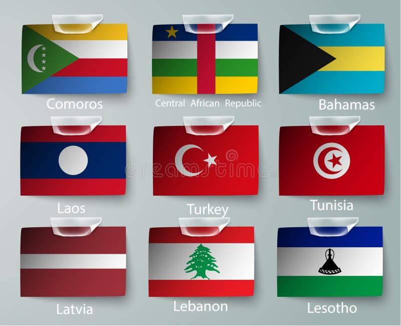 Realistic Set of Flags of Paper of Countries with Tapes Stock ...