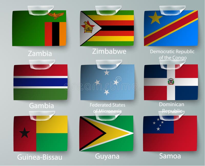 Realistic Set of Flags of Paper of Countries with Tapes Stock ...
