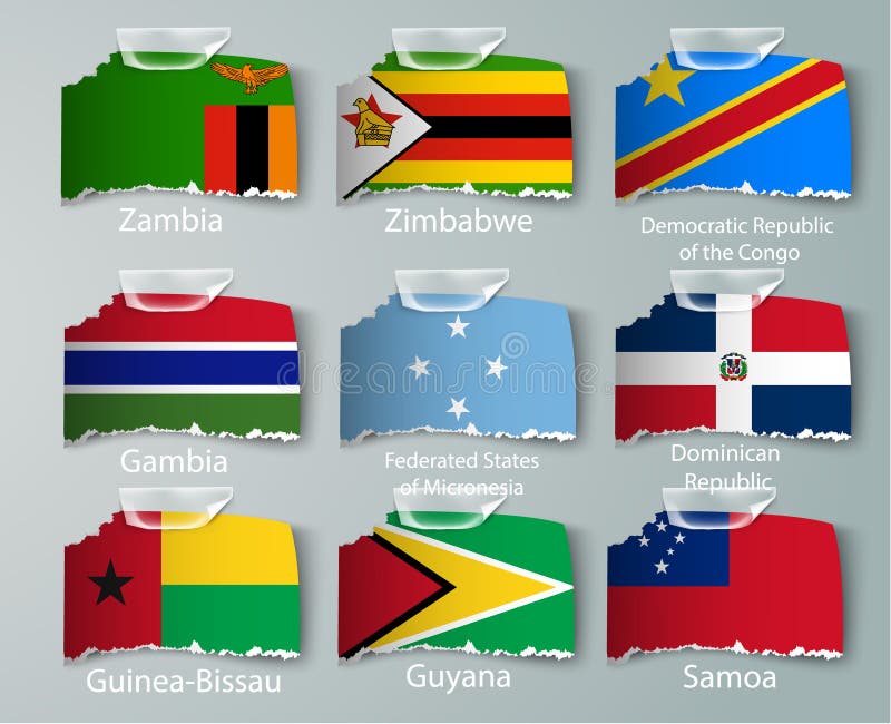 Realistic Set of Flags of Paper of Countries with Tapes Stock ...