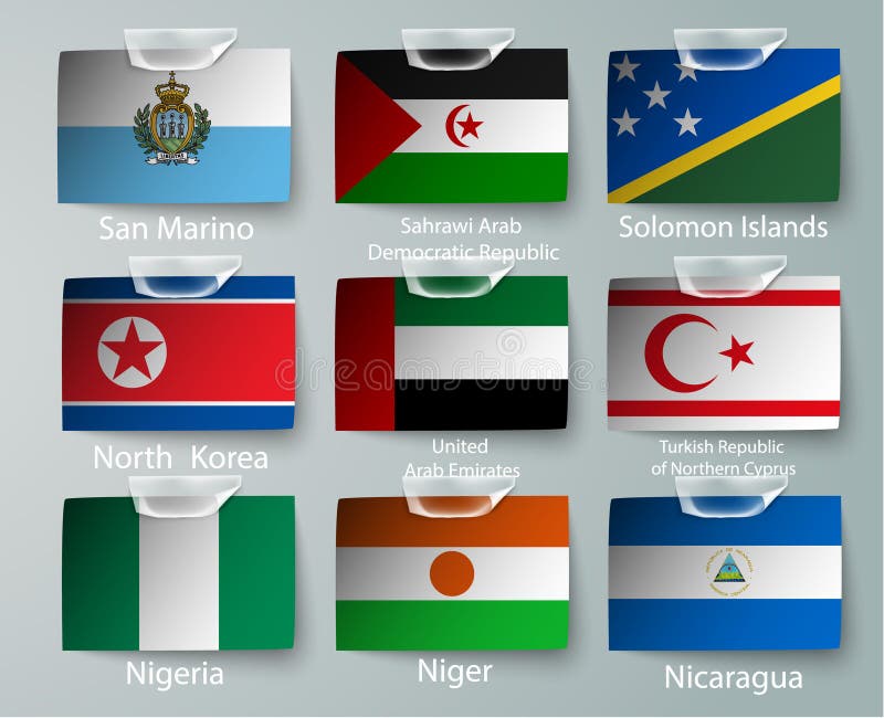Realistic Set of Flags of Paper of Countries with Tapes Stock ...