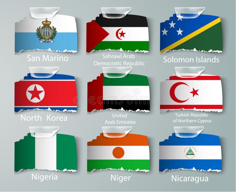 Realistic Set of Flags of Paper of Countries with Tapes Stock ...