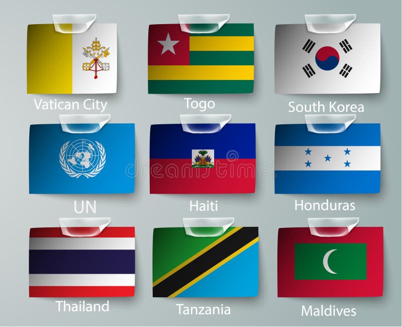 Realistic Set of Flags of Paper of Countries with Tapes Stock ...