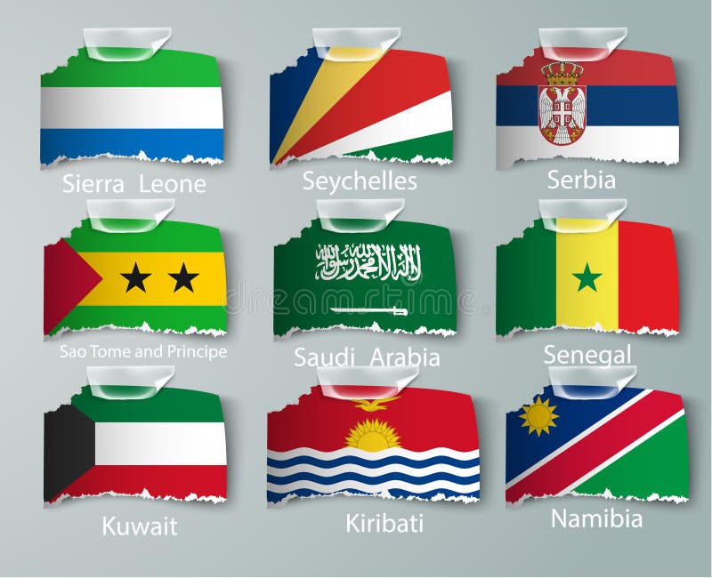 Realistic Set of Flags of Paper of Countries with Tapes Stock ...
