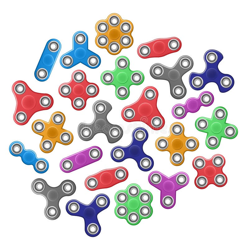 Realistic Set of Hand Spinner Toys Different Colors. Vector Icons Stock ...