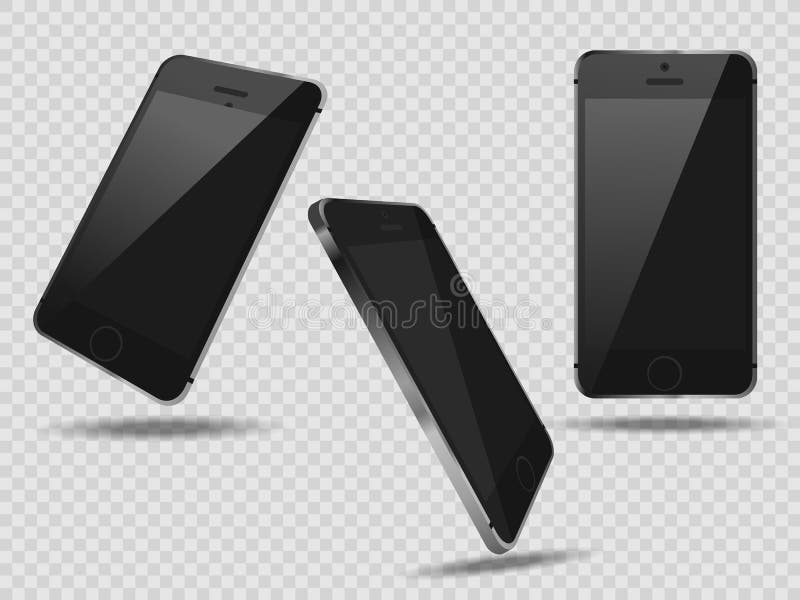 Realistic Set Mobiles Smartphone on Transparent Background, 3d ...