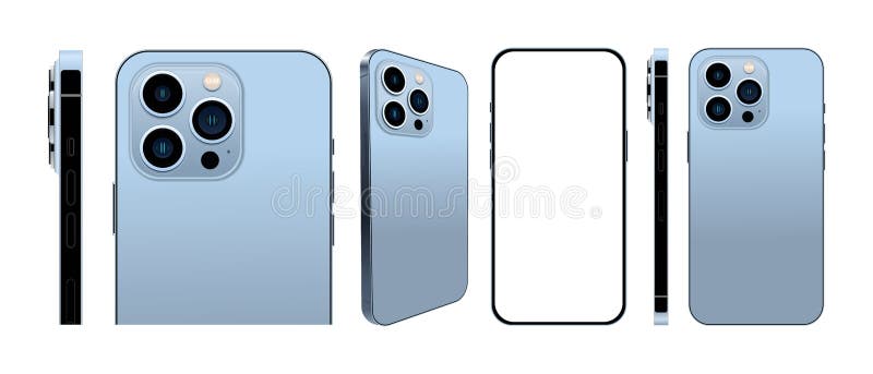 Realistic Set of Smartphone Blue Color Layouts Isolated on a White ...