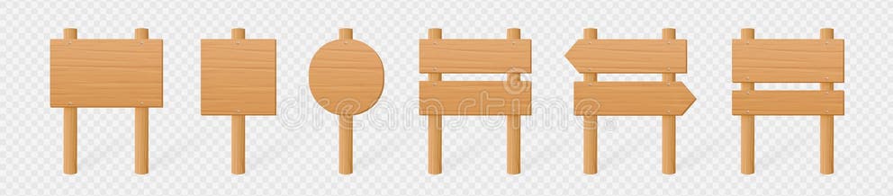 Realistic Set of Wooden Sign Posts. Vector Illustration of Blank Square ...