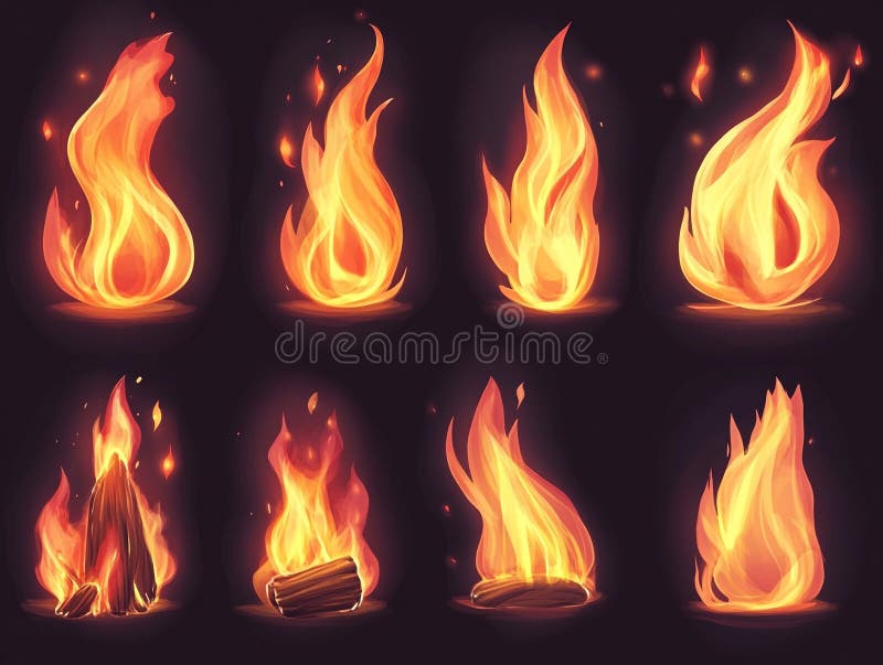 Realistic Sets of Fire Flame Collection Vector Stock Illustration ...