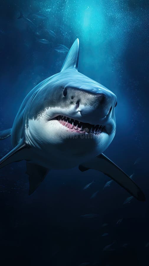Realistic Shark Swimming in Dark Waters AI Generated Stock Illustration ...
