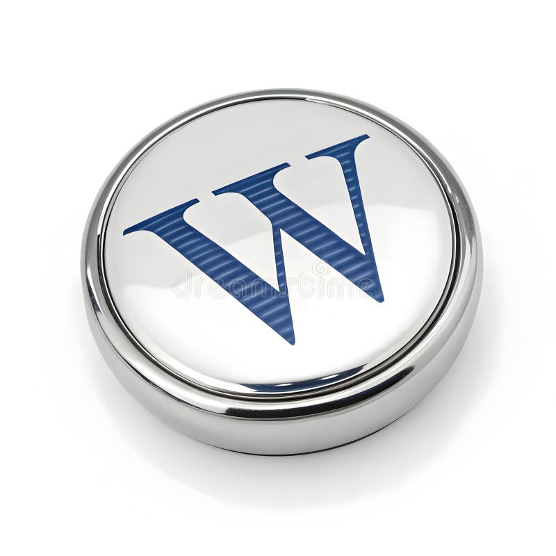 Realistic Shiny 3D Round Button with Wikipedia Icon Isolated on White ...